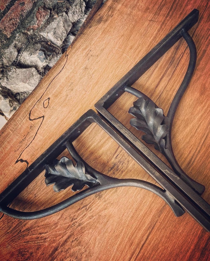 Hand Forged Oak Leaf Shelf Brackets - Etsy