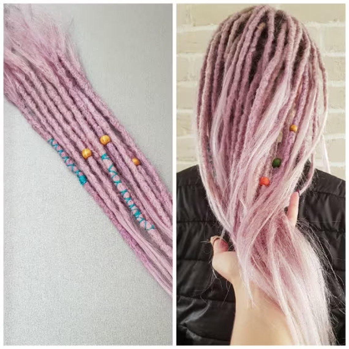 Pastel Pink Human Hair Dreadlock Extensions Thin Dreads Natural Dread ...