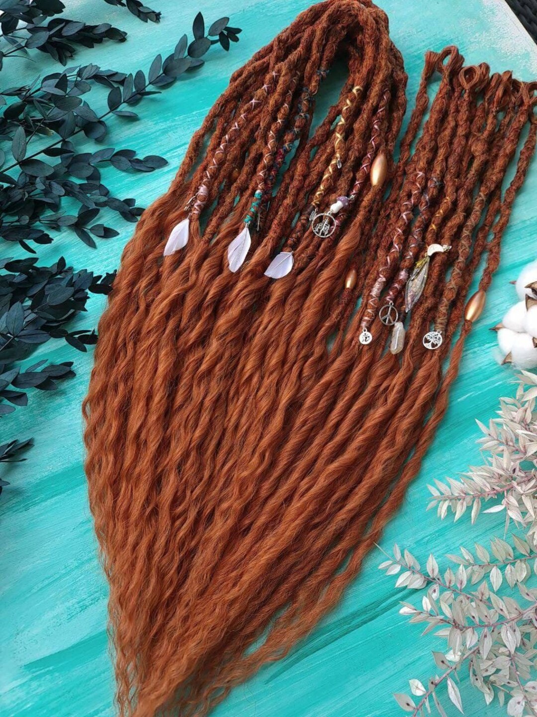 READY to SHIP Red Flames Dreads Full Set, Ginger Wavy Dreads, Spiral ...