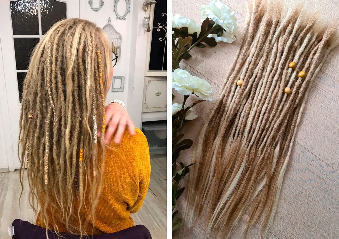 Natural Blonde Dreadlock Extensions 100% Human Hair Long Loose Ends, Single Ended Dreads Thick ...