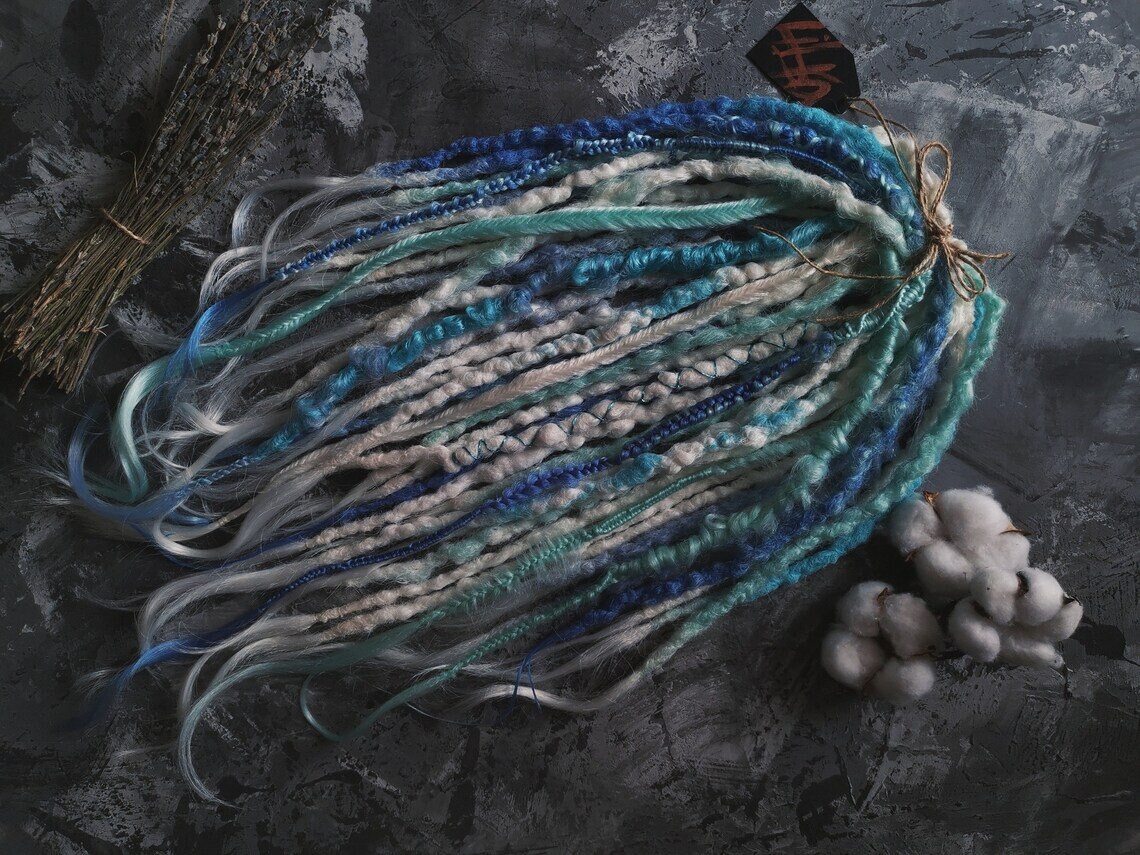 Aqua Blue Synthetic Dreads, Double or Single Ended Dreadlocks Extension ...