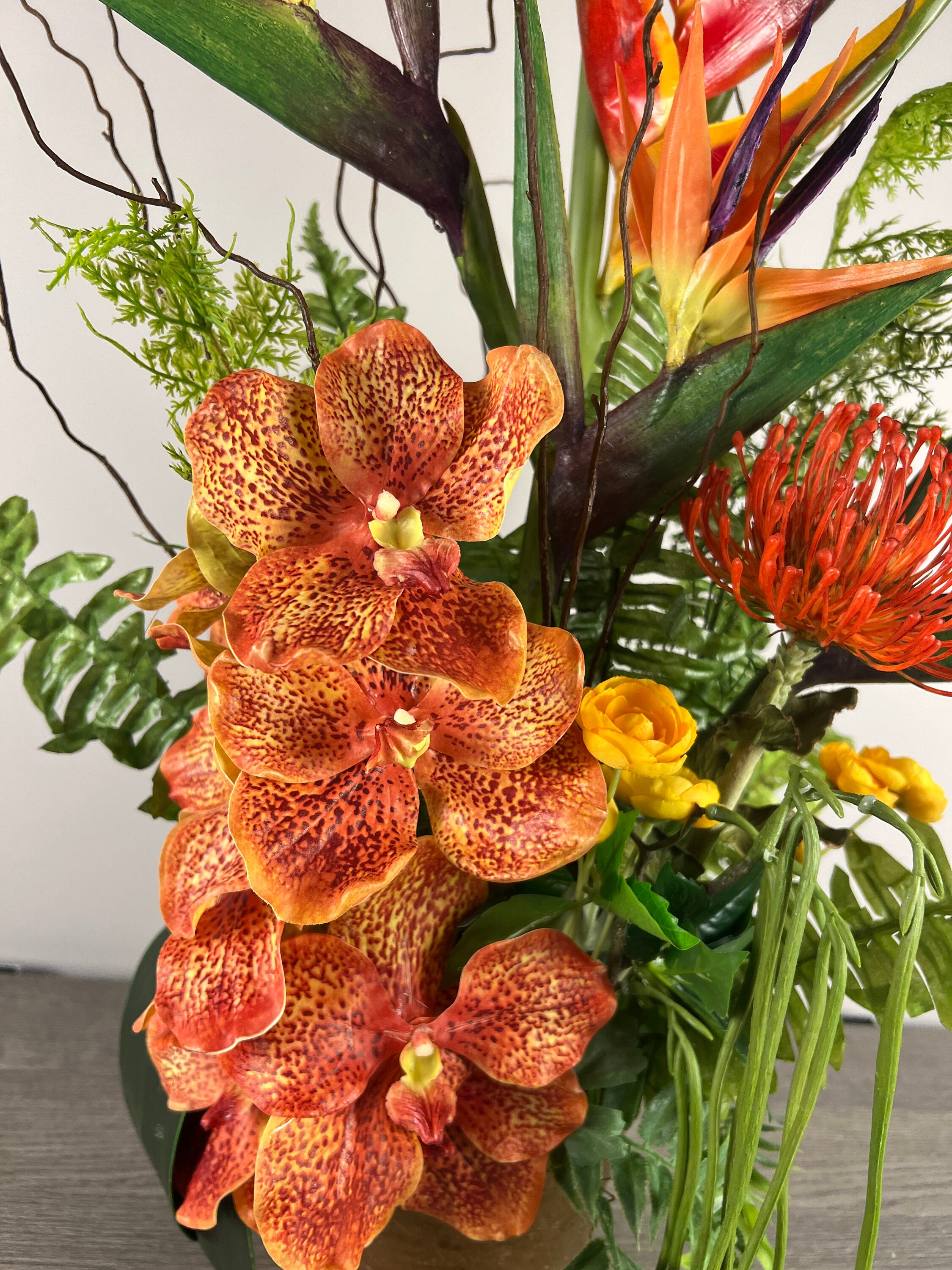 High Elevation Tropical Arrangement. Artificial, Torch Heliconia, Bird ...
