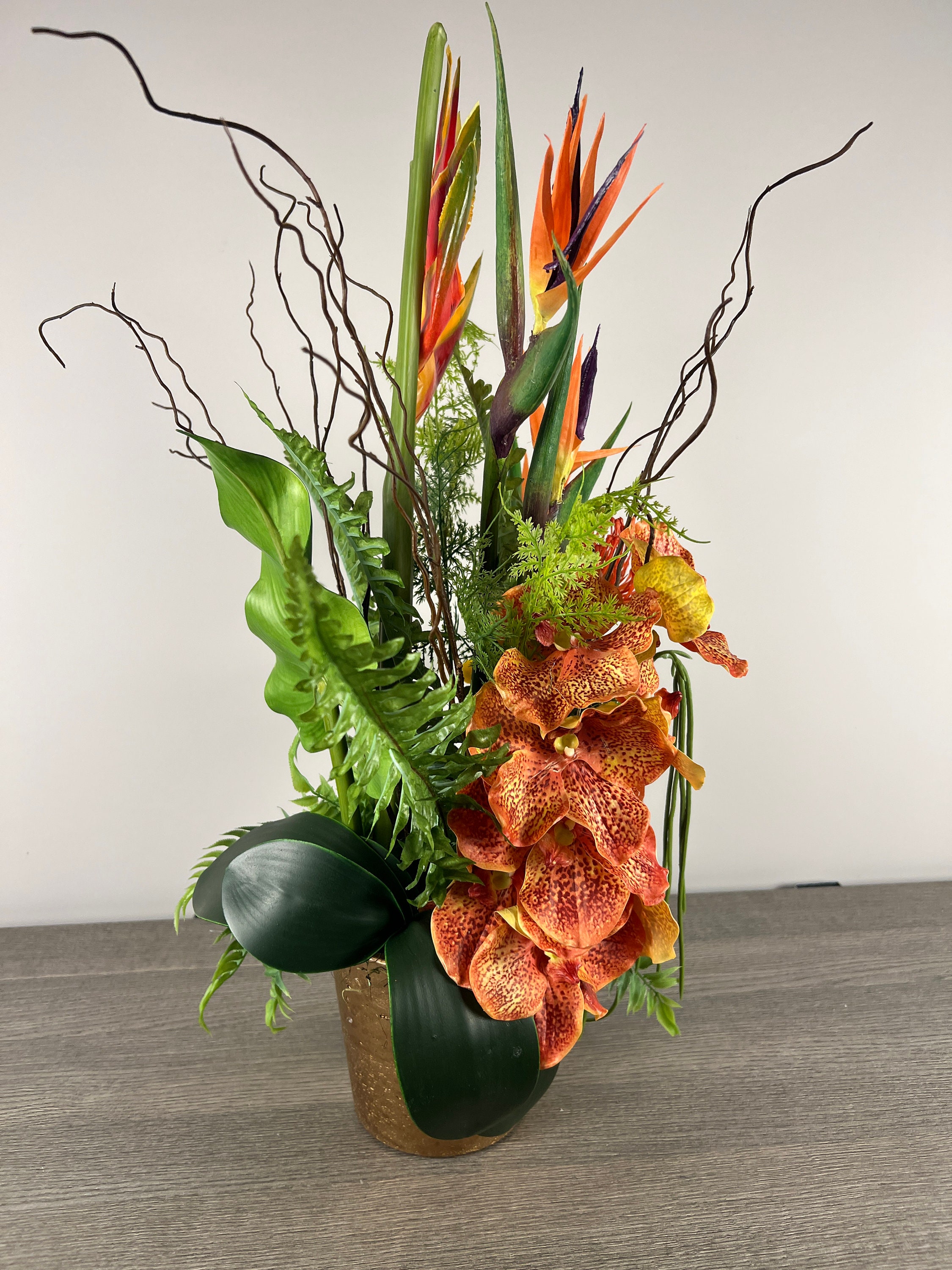 High Elevation Tropical Arrangement. Artificial, Torch Heliconia, Bird ...
