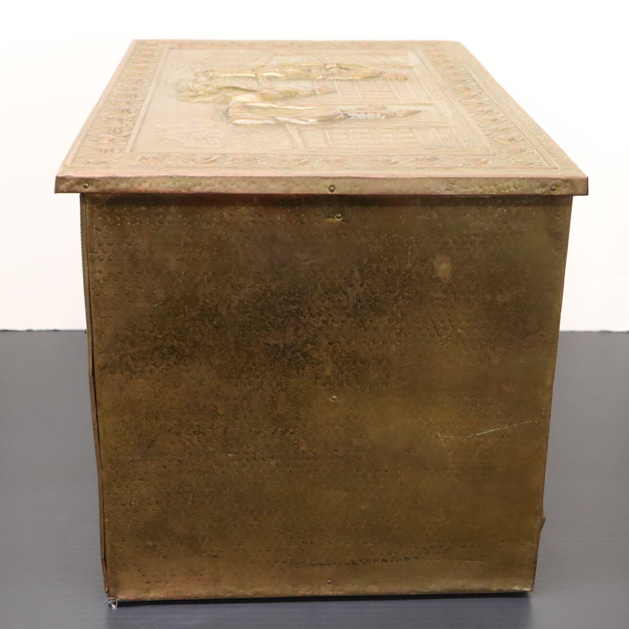 Vintage Kindling Box - Copper Sheet Over Wood - Colonial Scene ...