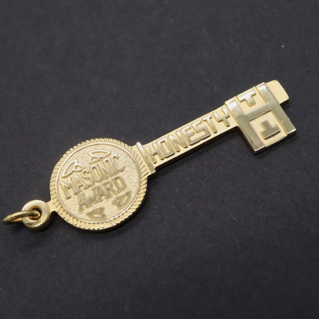 Vtg Masonic F and AM Louisiana Honesty and Integrity Golden Key Pendant ...