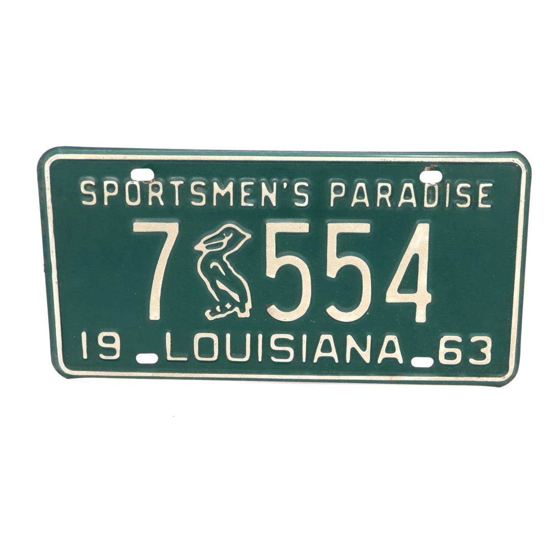 1963 Louisiana License Plate - Embossed Pelican - Rare 4 Digit Number ...