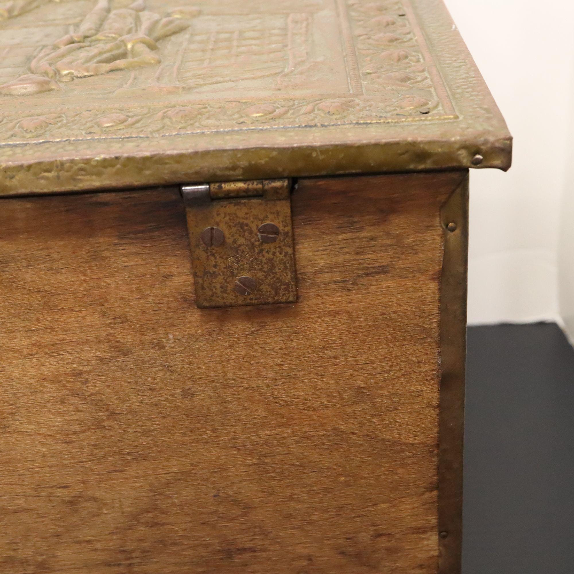 Vintage Kindling Box - Copper Sheet Over Wood - Colonial Scene ...