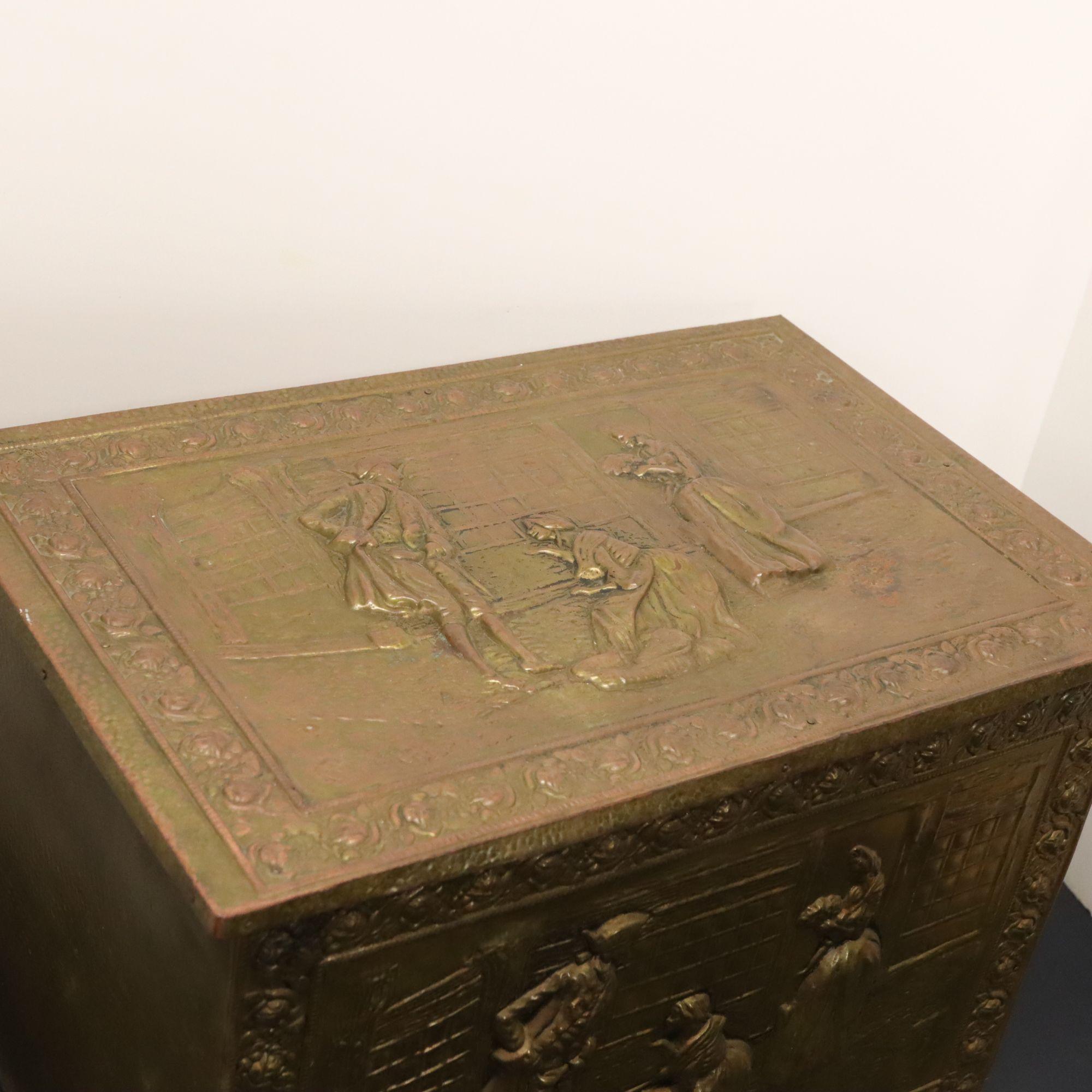 Vintage Kindling Box - Copper Sheet Over Wood - Colonial Scene ...