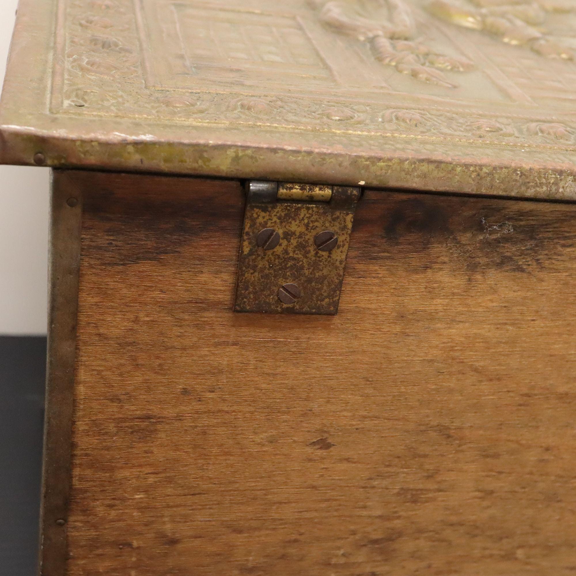 Vintage Kindling Box - Copper Sheet Over Wood - Colonial Scene ...