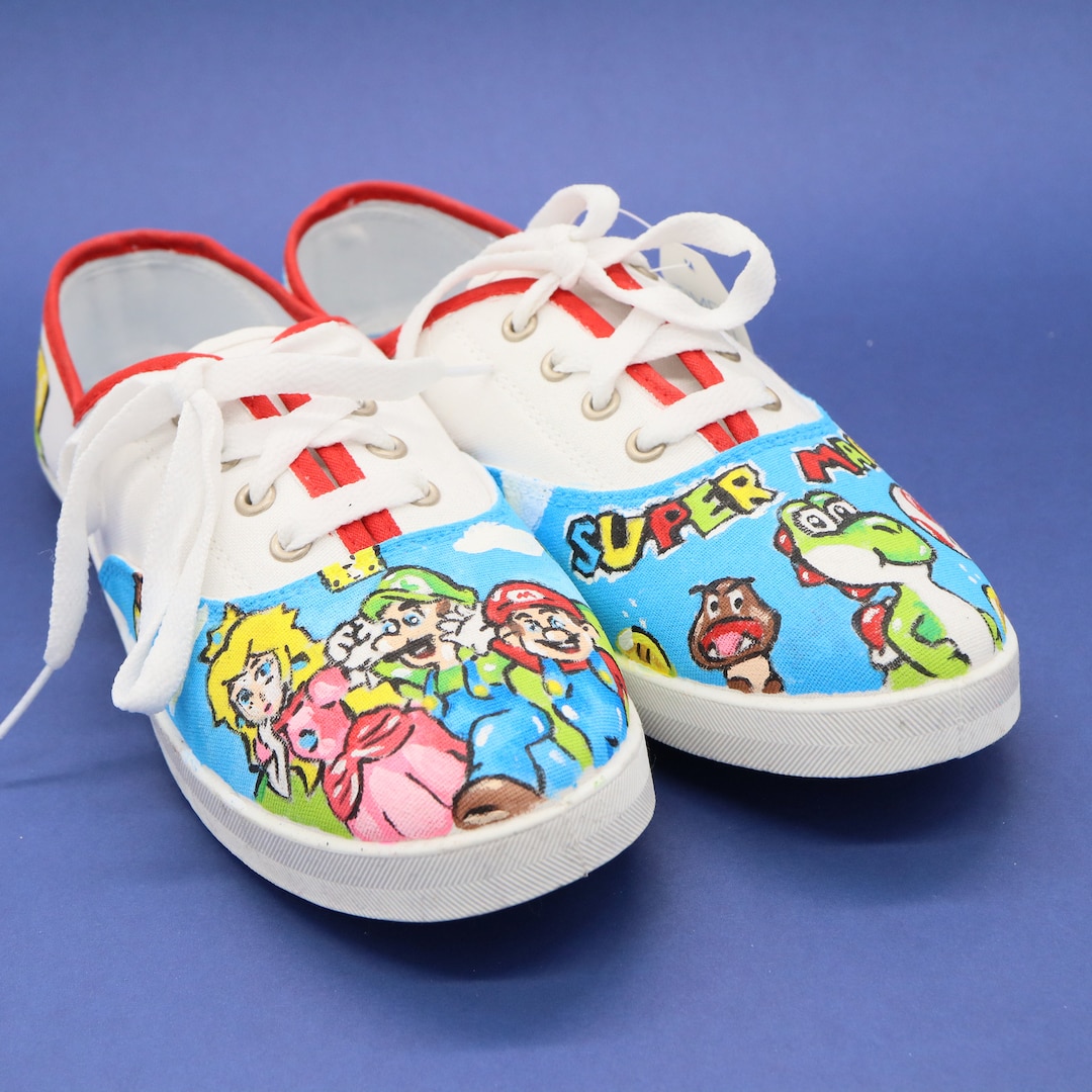Hand Painted Super Mario Bros Shoes, Womens Sz8 - Etsy