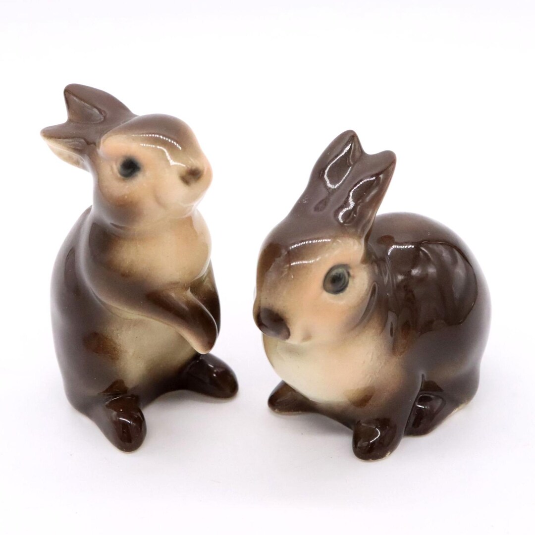 Set of 2 Vintage Goebel Bunny Figurines West Germany Brown Rabbits 3 ...