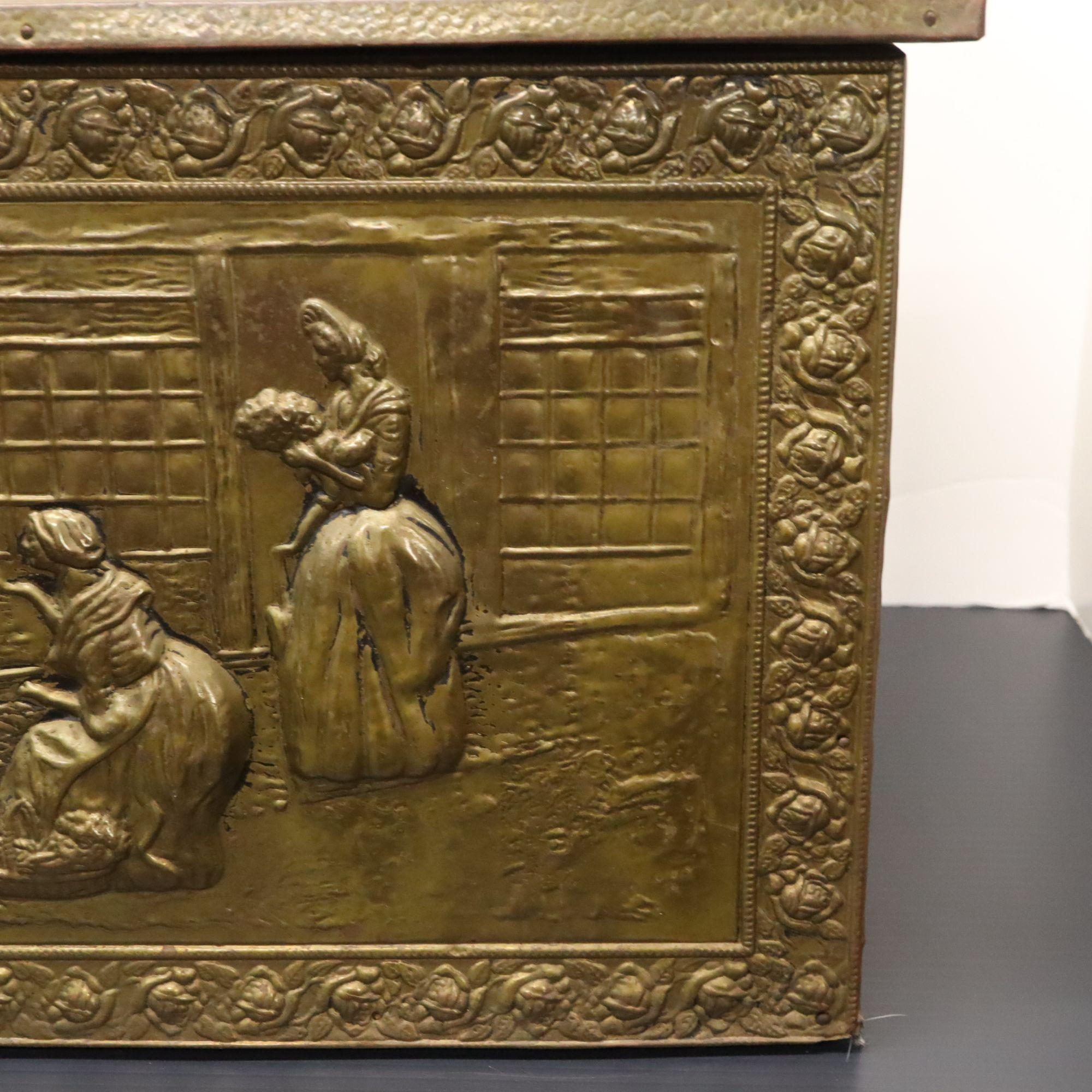 Vintage Kindling Box - Copper Sheet Over Wood - Colonial Scene ...