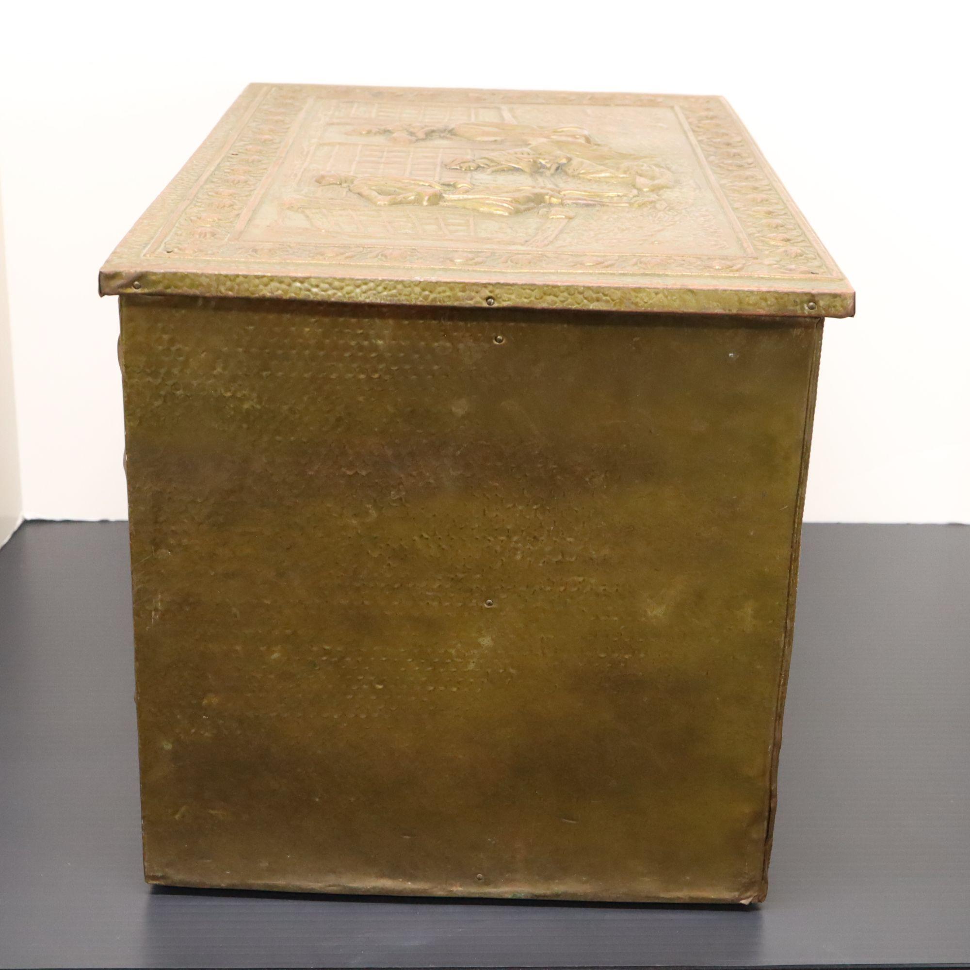 Vintage Kindling Box - Copper Sheet Over Wood - Colonial Scene ...