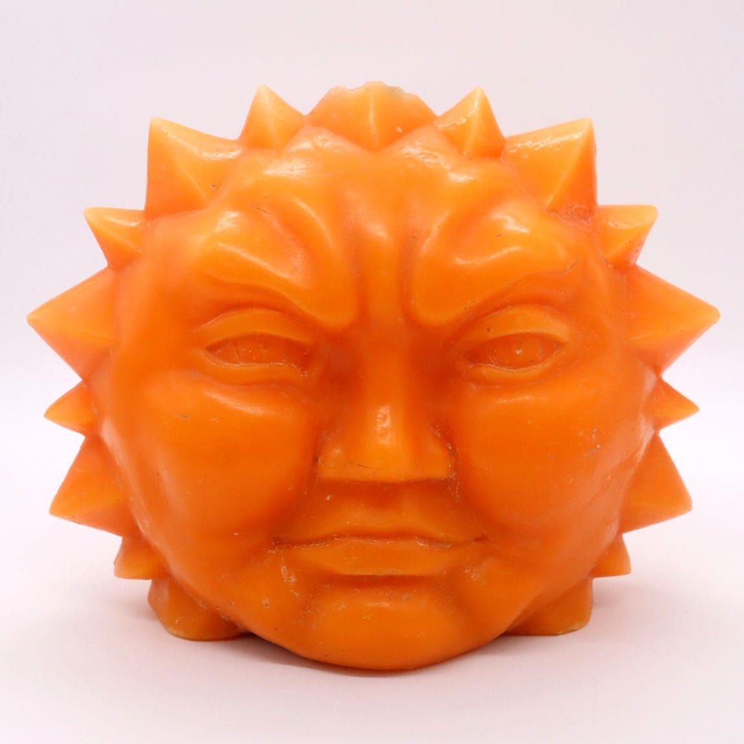 Large Vtg Knotts Berry Farm Orange Sun Face Wax Candle Partially Burnt ...