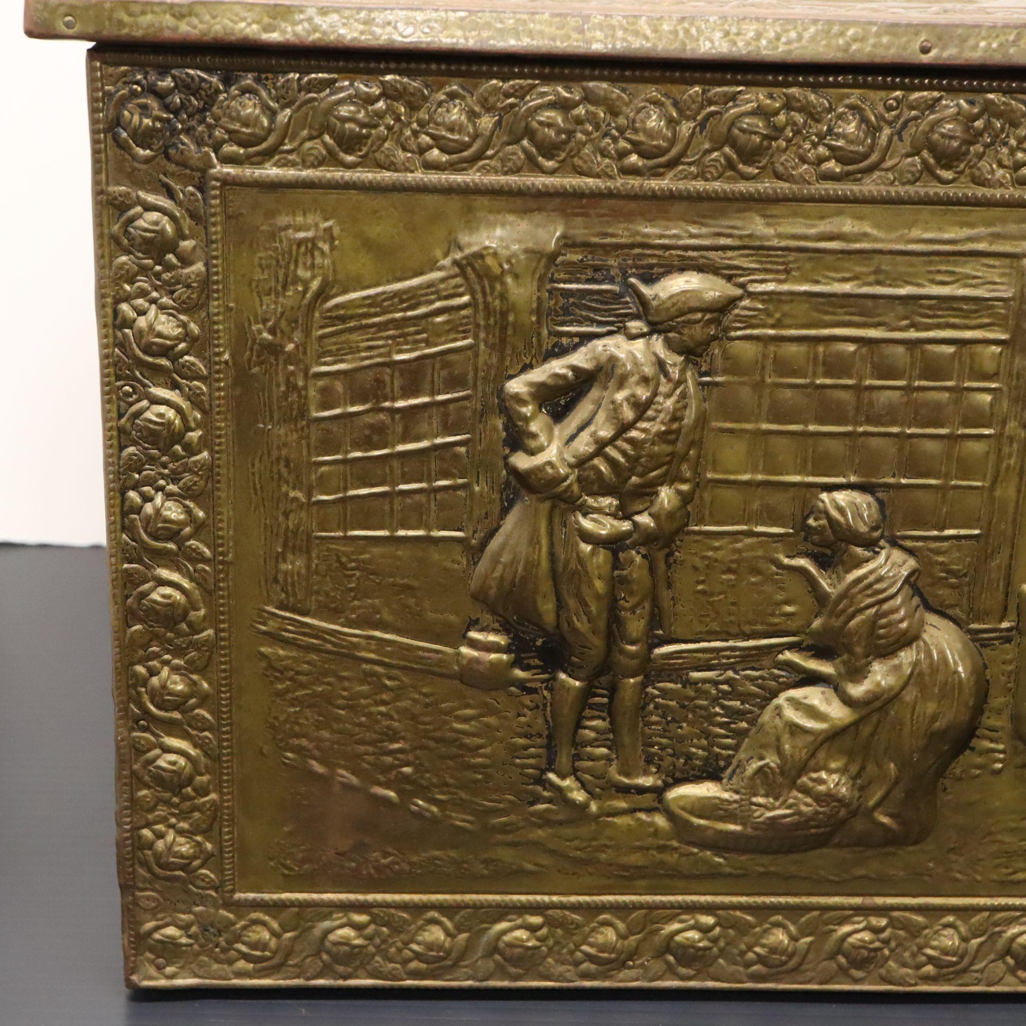 Vintage Kindling Box - Copper Sheet Over Wood - Colonial Scene ...
