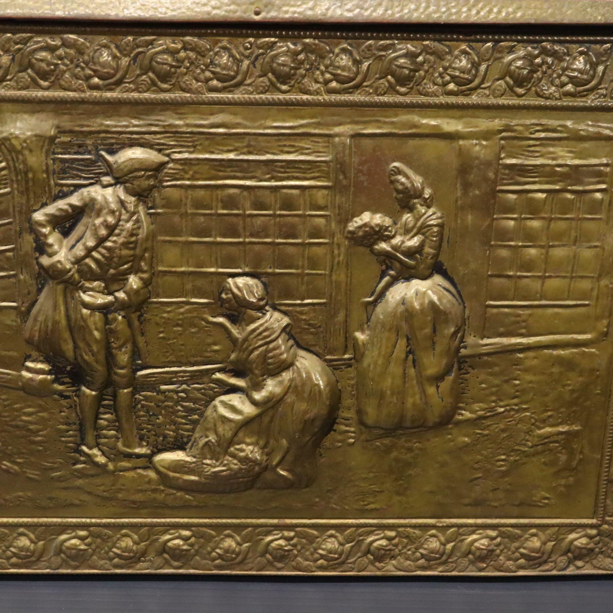 Vintage Kindling Box - Copper Sheet Over Wood - Colonial Scene ...