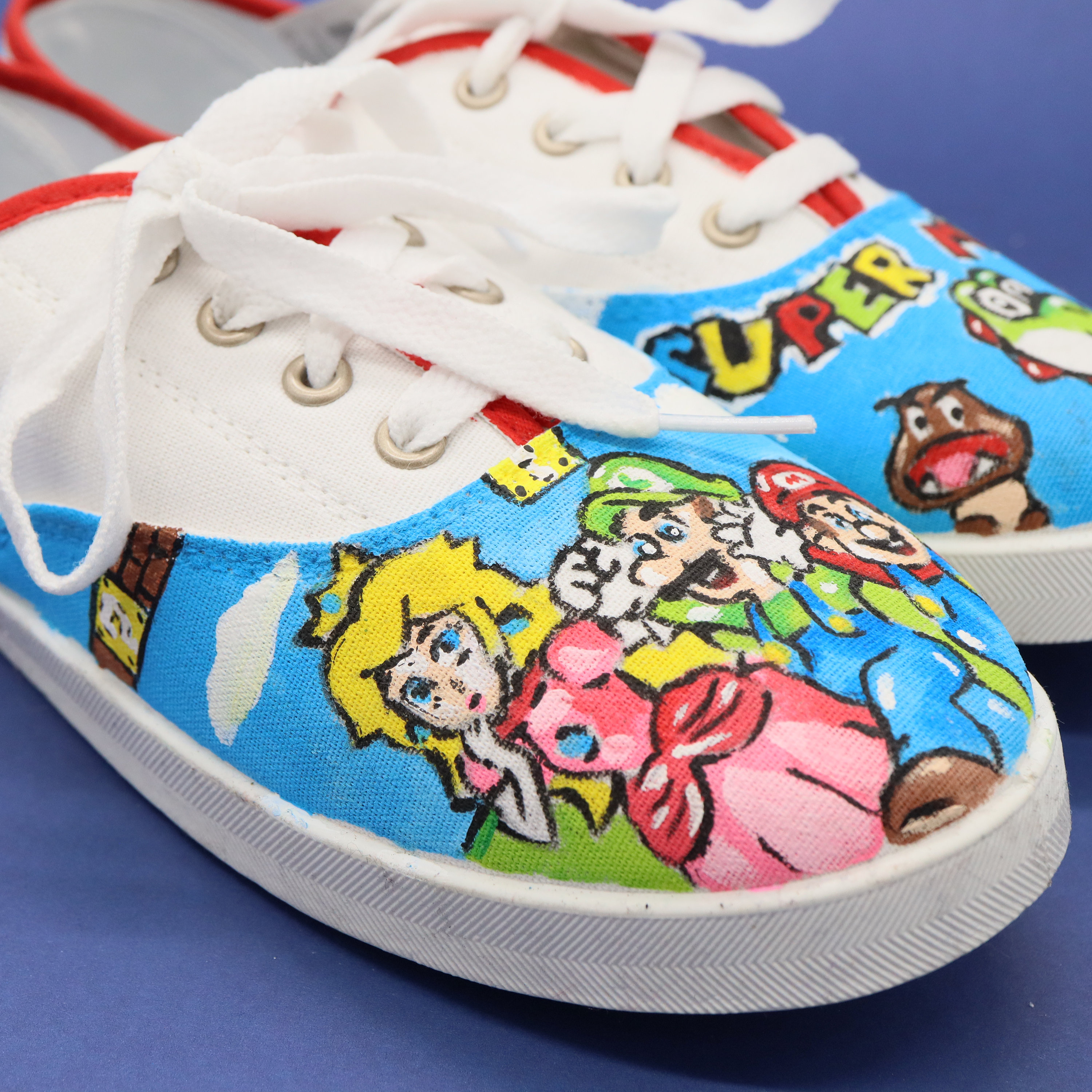 Hand Painted Super Mario Bros Shoes, Womens Sz8 - Etsy