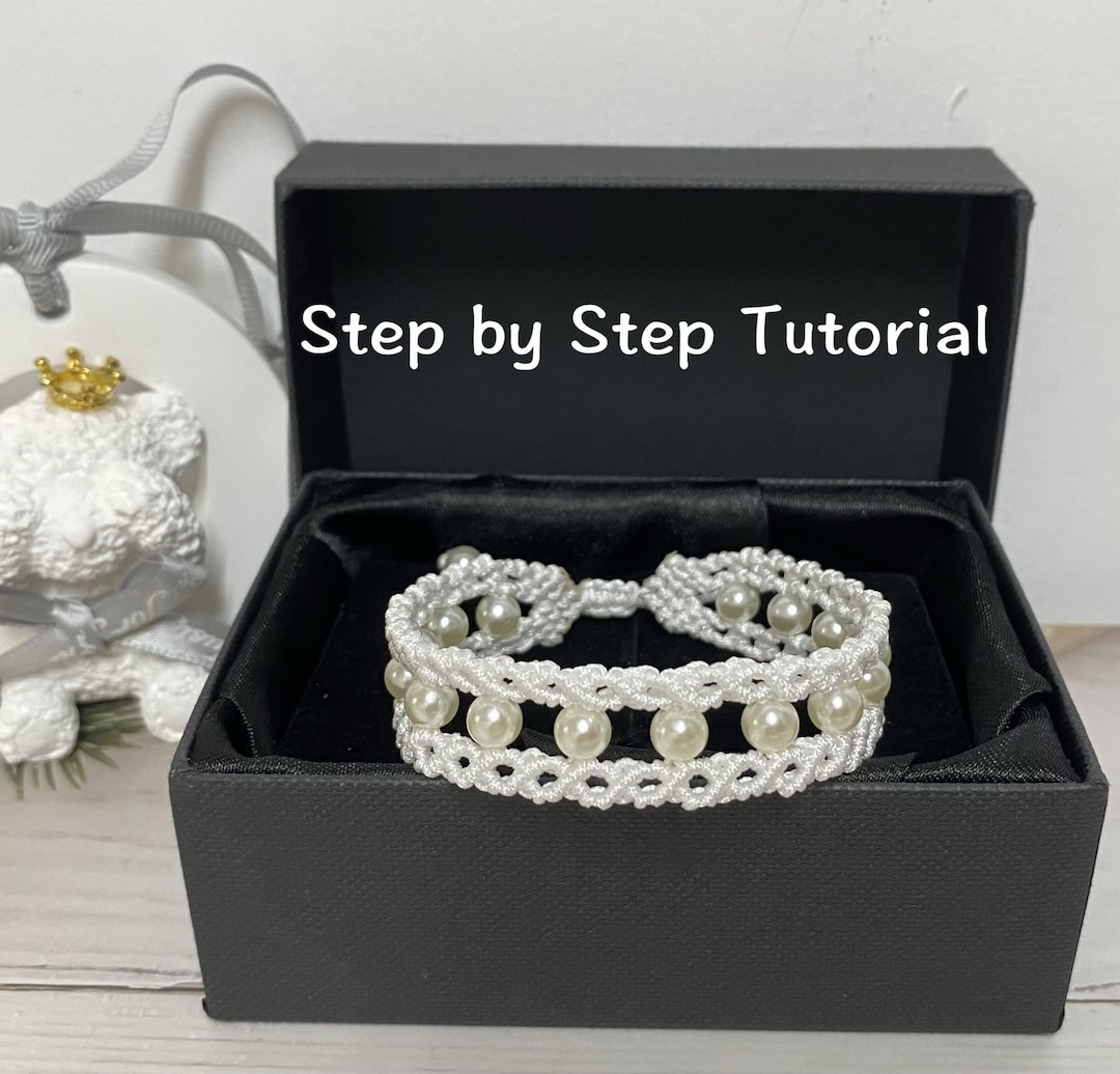 Beaded Macrame Bracelet Pattern, Pearl Bracelet Pattern, Handmade Adjustable Bracelet Tutorial ...