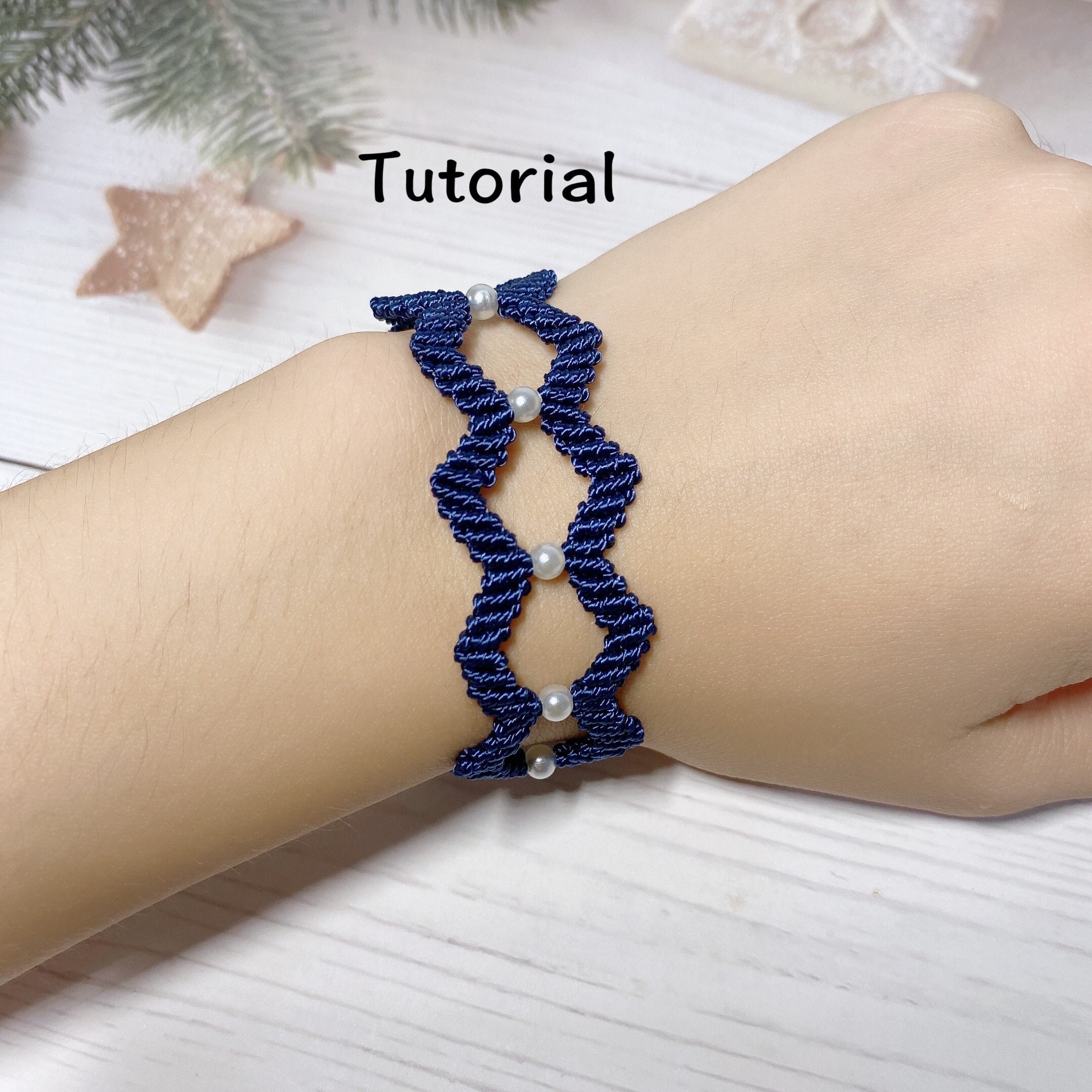 Macrame Bracelet Pattern With Adjustable Button Closure,pearl Double Wave Bracelet PDF Tutorial ...