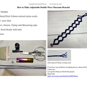 Macrame Bracelet Pattern With Adjustable Button Closure,pearl Double Wave Bracelet PDF Tutorial ...