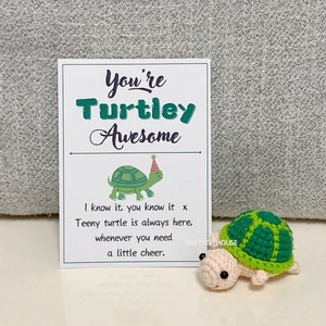 Turtley Awesome Card With Small Crochet Turtle,good Luck Charm,cheer up ...