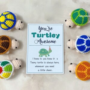 Turtley Awesome Card With Small Crochet Turtle,good Luck Charm,cheer up ...