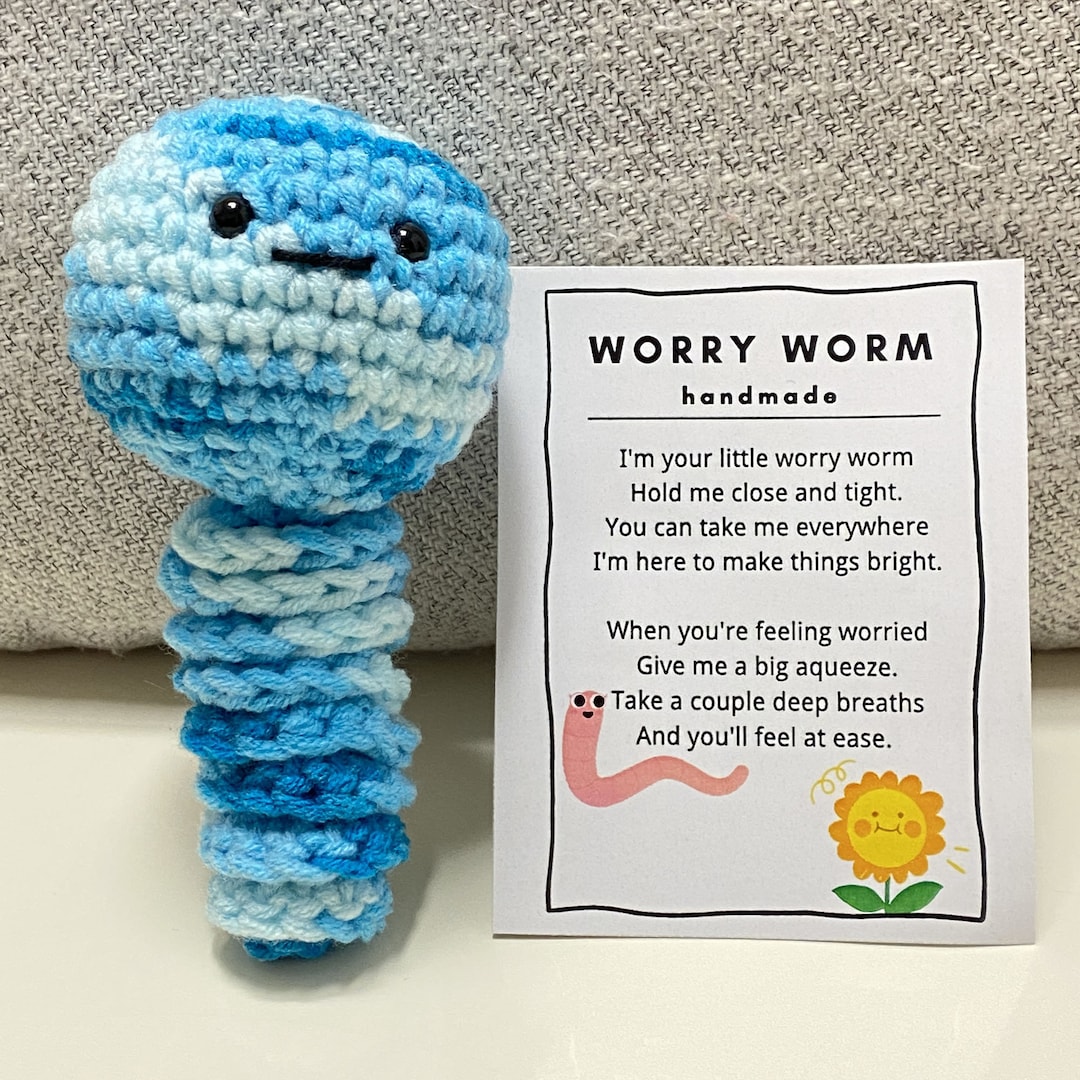 Handmade Cute Crochet Worry Worm With Card, Variegated Knitted Squishy ...