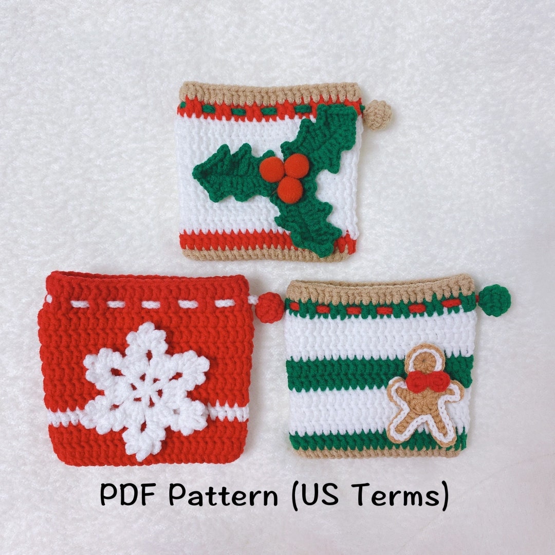 Crochet Christmas Pouch Pattern 3 in 1 Bundle,drawstring Mini Pouch ...