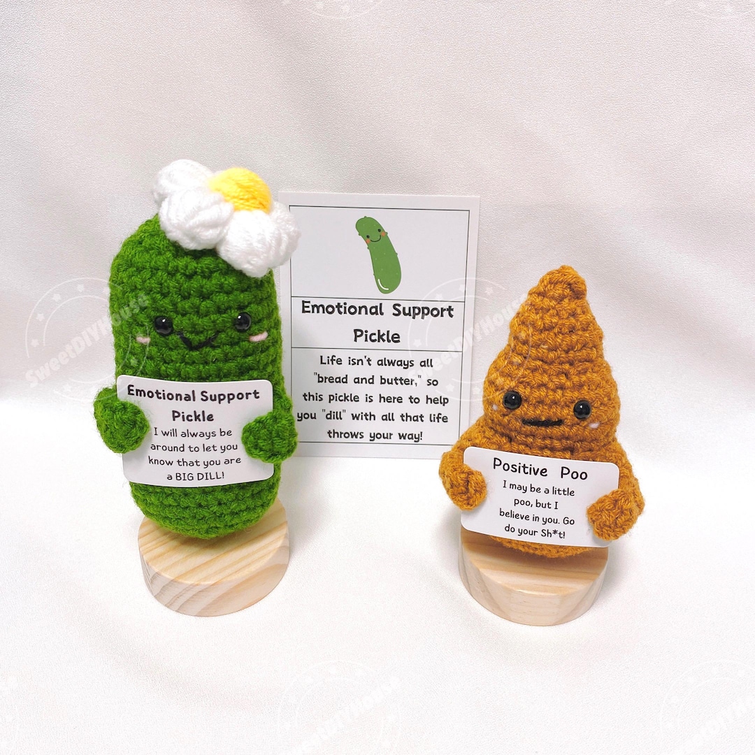 Positive Poo Emotional Support Pickle Wear Flower Hat, Handmade Crochet ...