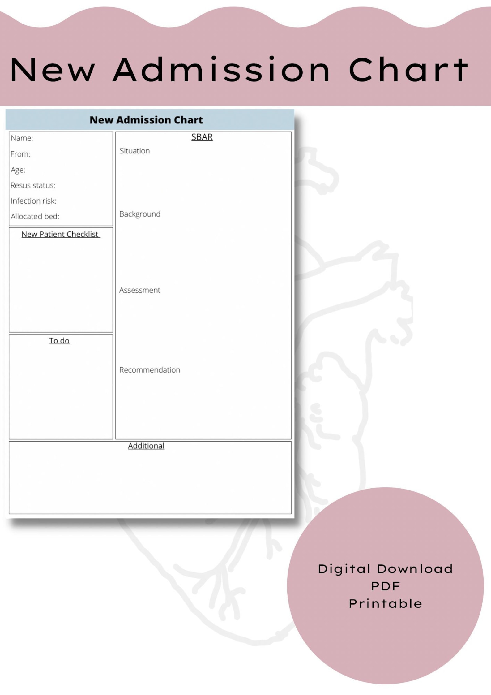 New Admission Chart Template, for Nurses, Student Nurses, Digital ...