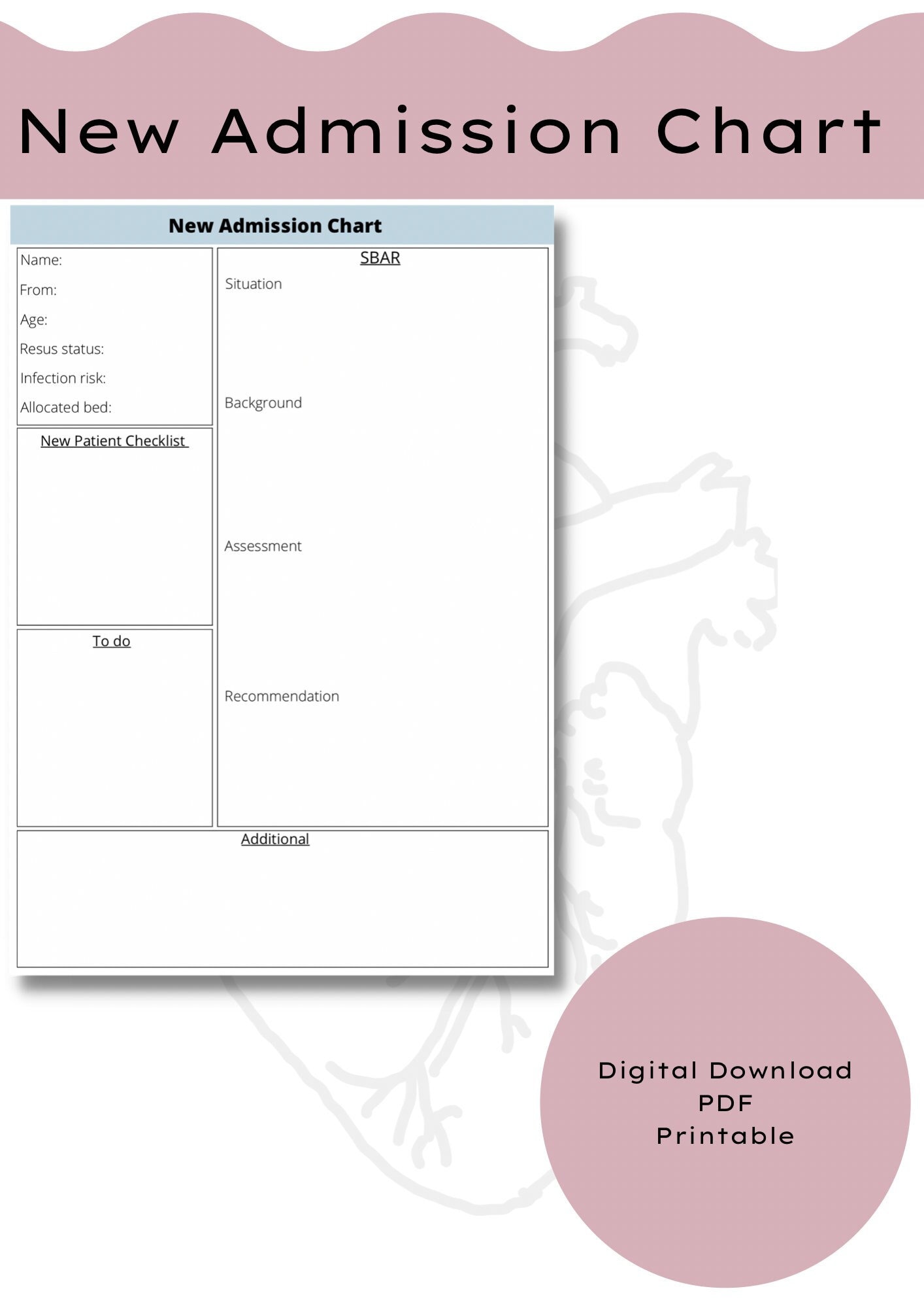 New Admission Chart Template, for Nurses, Student Nurses, Digital ...