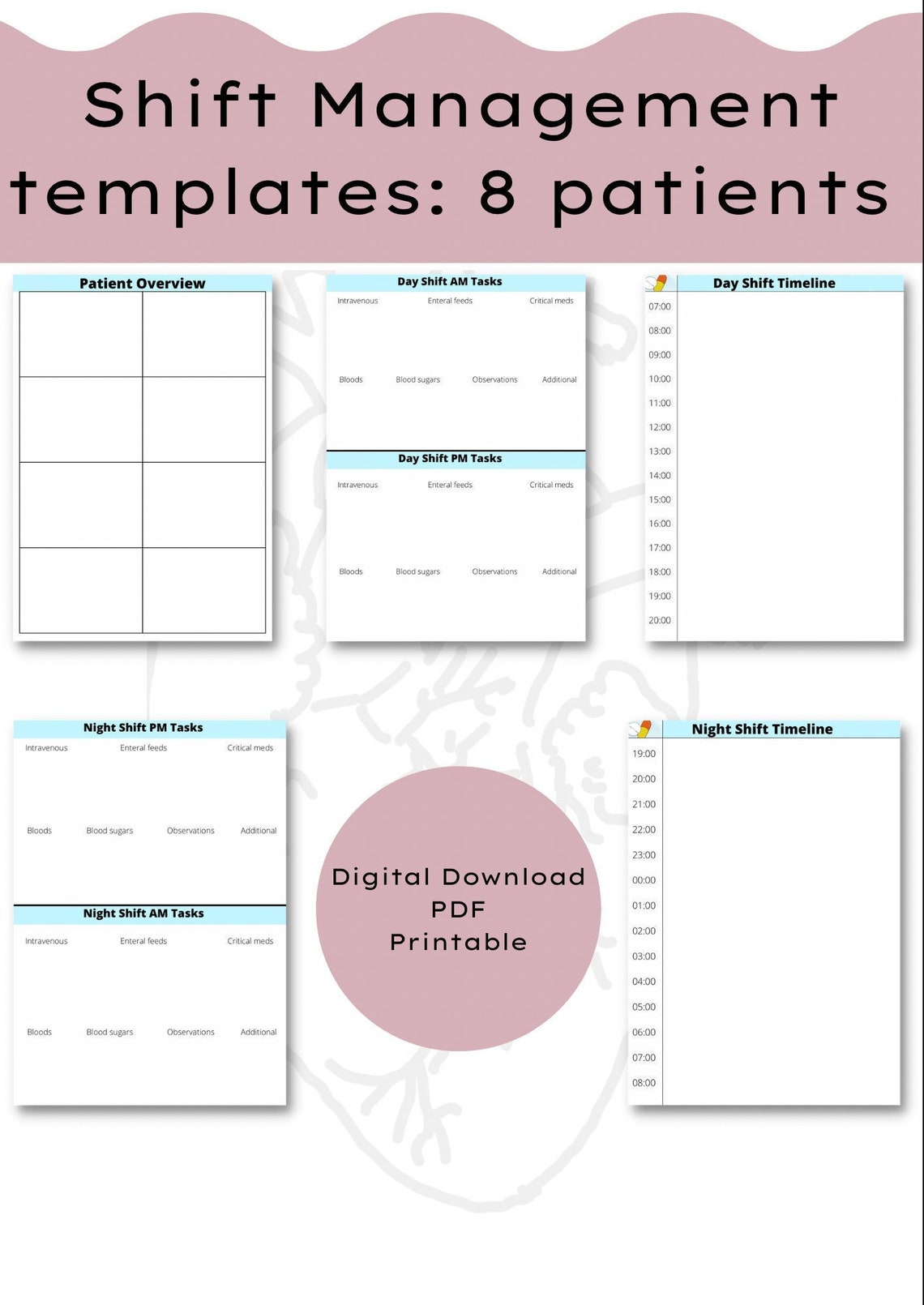 Nursing Shift Management Template | 8 Patients | Digital Download ...