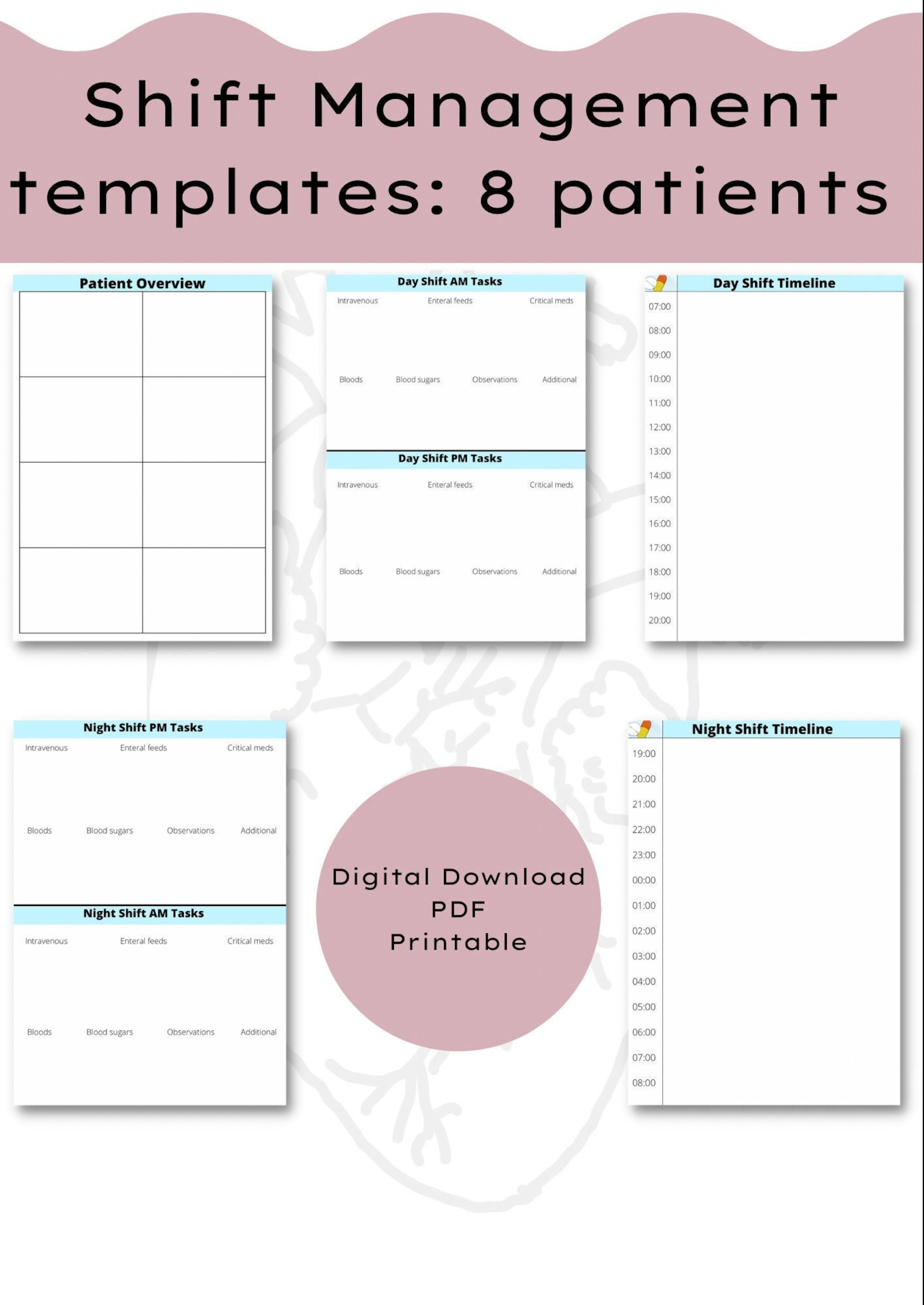 Nursing Shift Management Template | 8 Patients | Digital Download ...