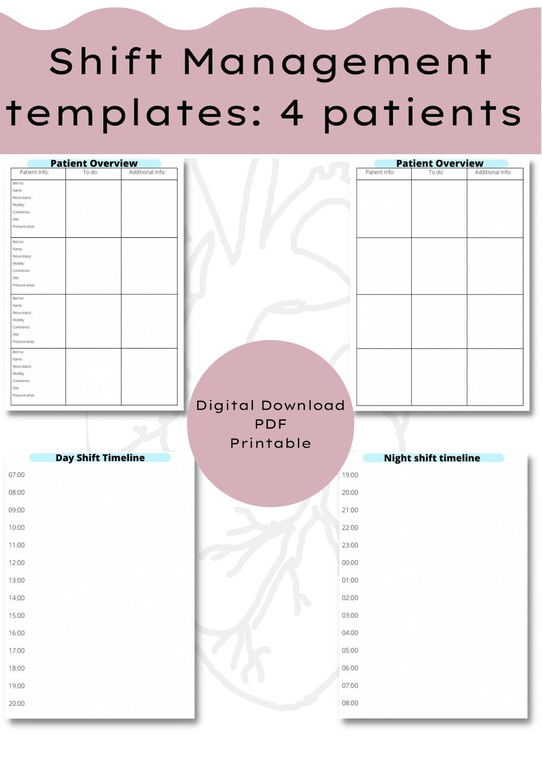 Nursing Shift Management Template: 4 Patients | Digital Download ...
