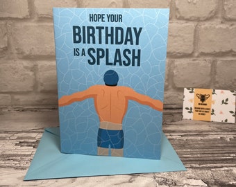 Swimming Card Birthday Card Paper Cut Card Personalised Handmade ...