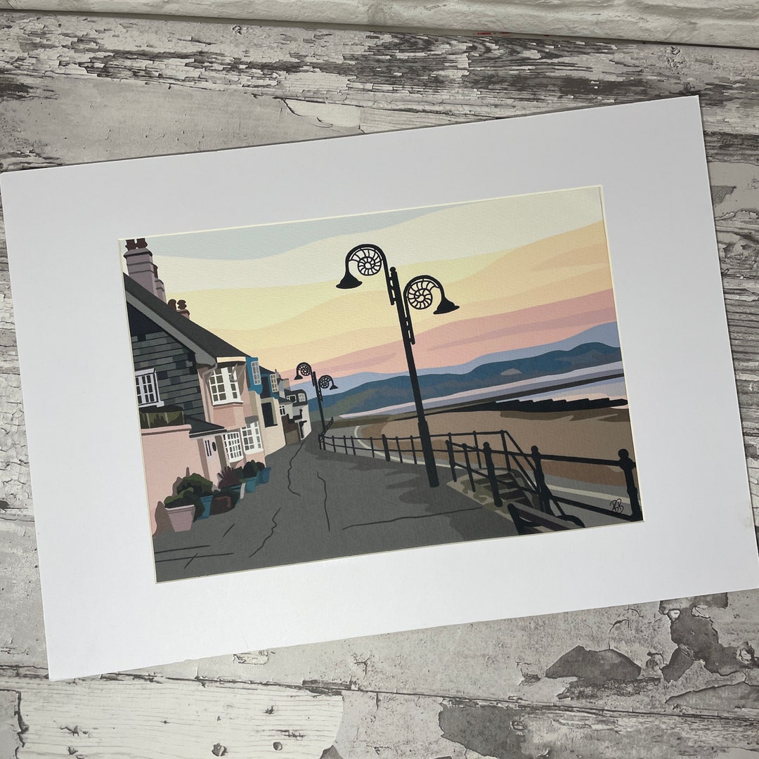Lyme Regis, Art Print, Mounted, Digital Illustration, Dorset, Wall Art ...