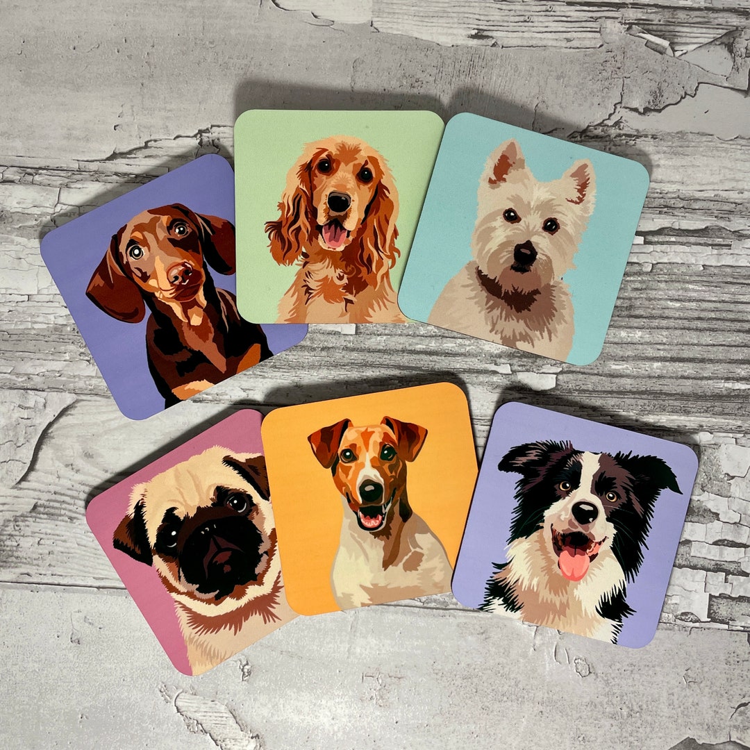 Dog Coasters, Choose Which Dog Breed You Want, Set of Coasters, Drink ...