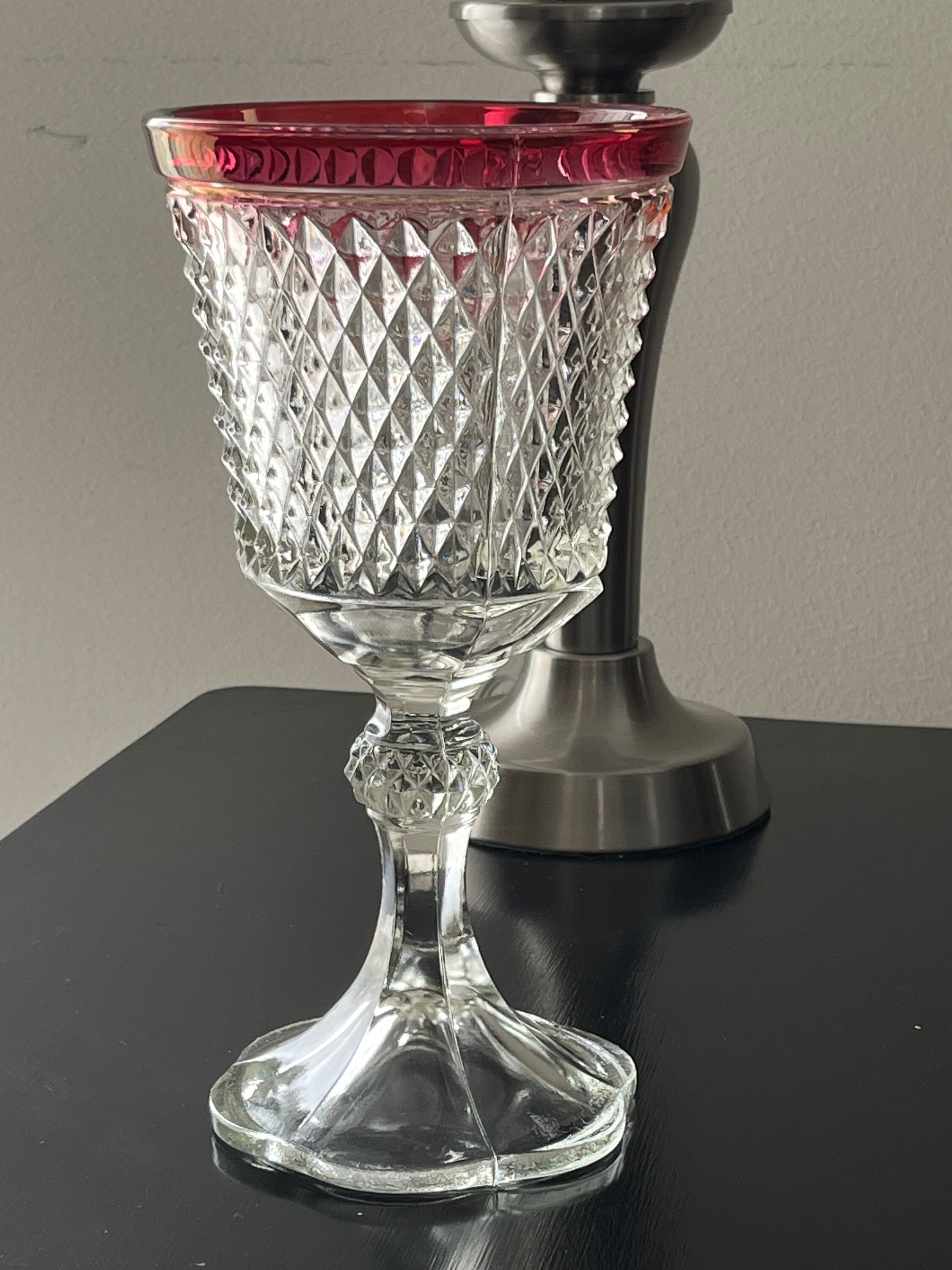 Vintage Indiana Glass Diamond Point Ruby Band Chalice - Etsy
