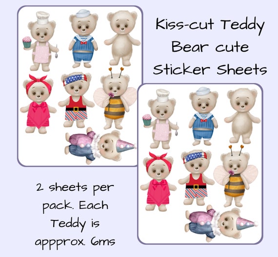 Kiss-cut Cute Teddy Bear Sticker Sheets Vinyl Teddy Stickers - Etsy