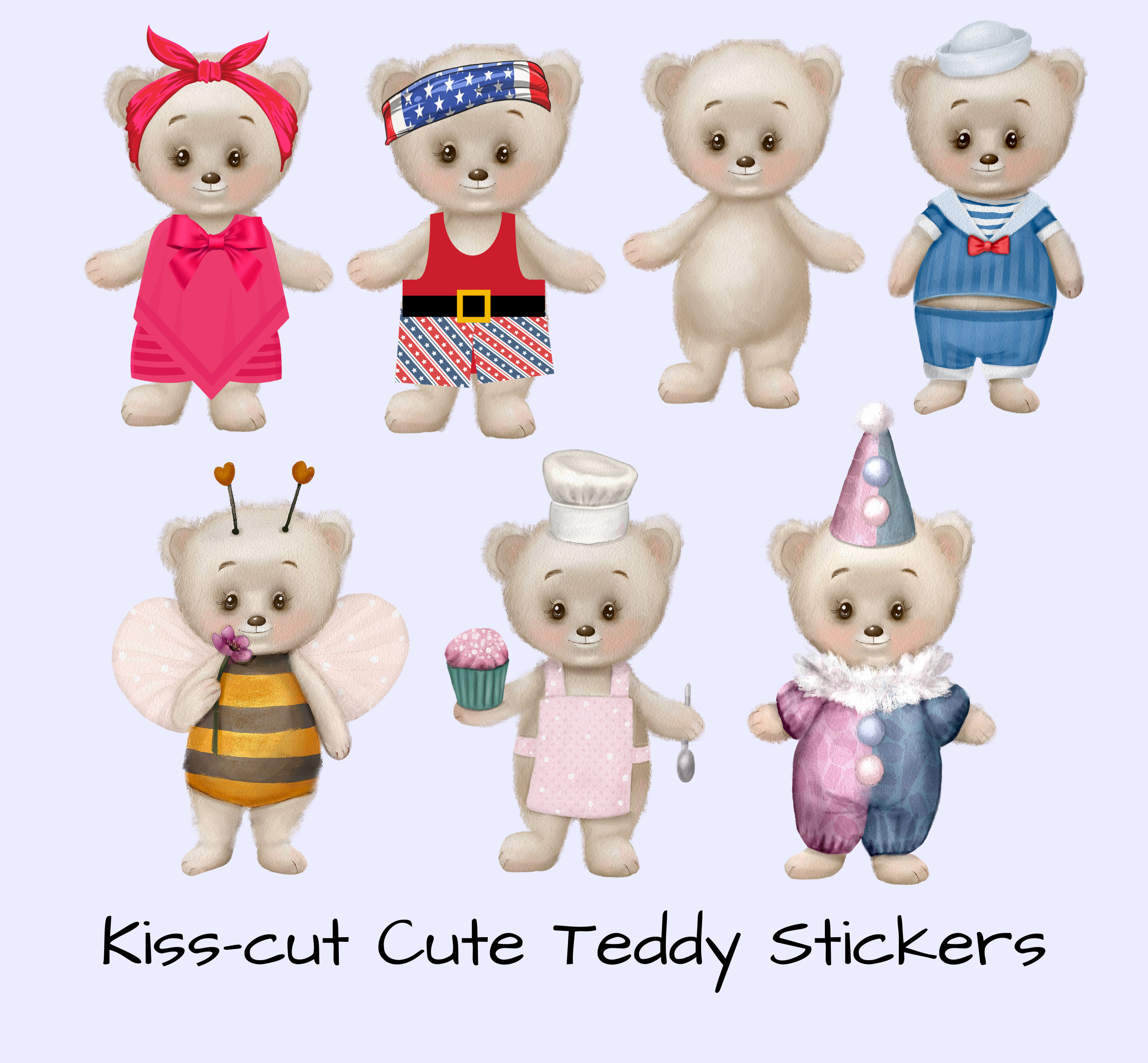 Kiss-cut Cute Teddy Bear Sticker Sheets Vinyl Teddy Stickers - Etsy