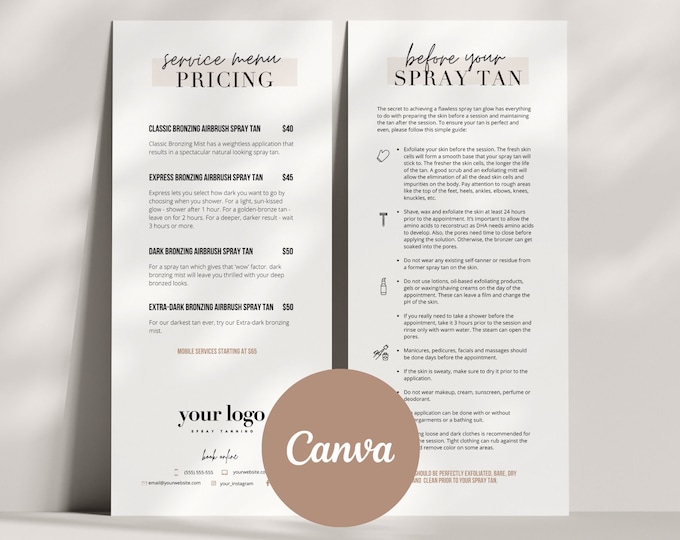 Editable Spray Tan Prep Card Template, DIY Artist Tanning Care Card ...