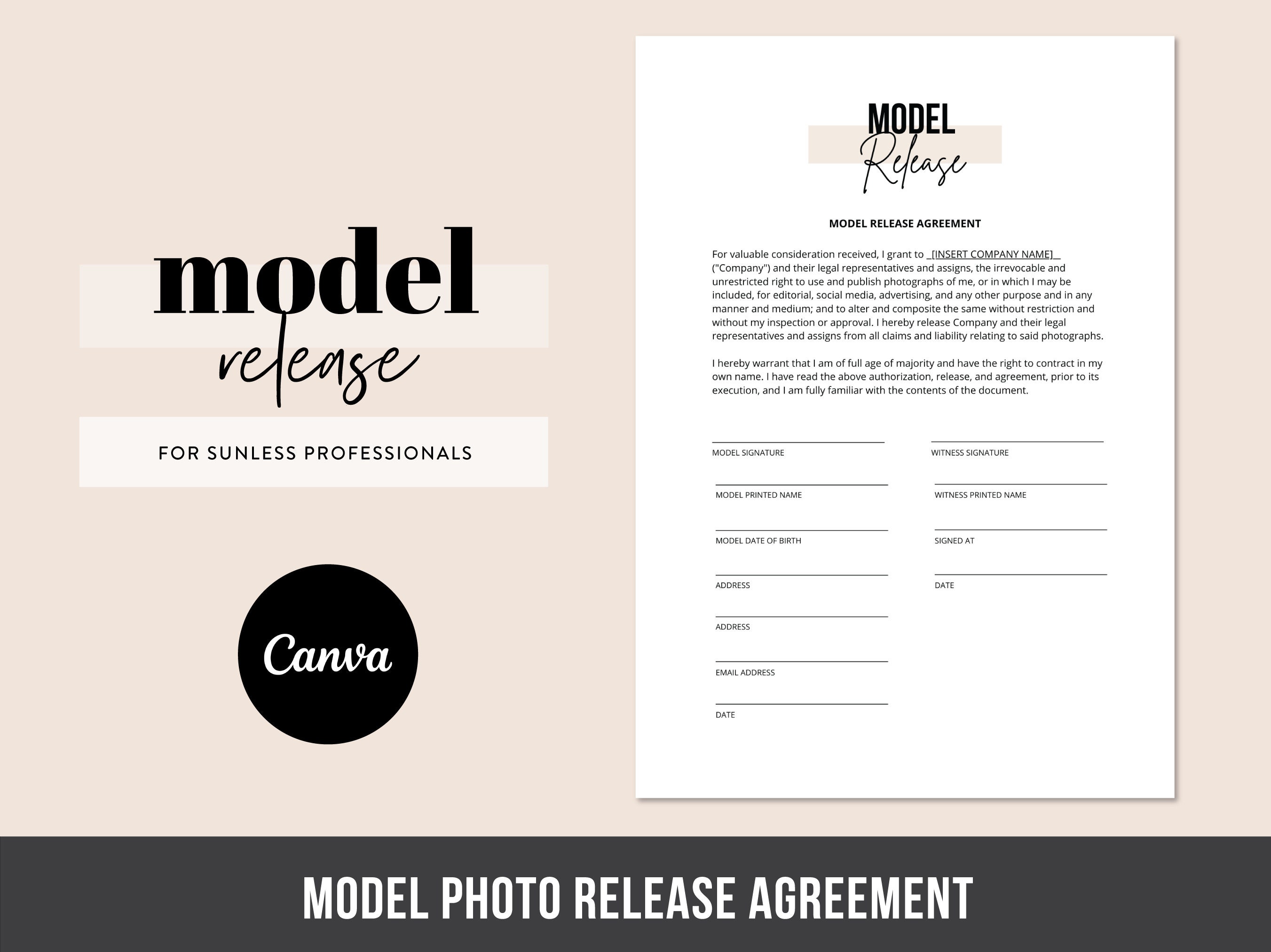 Model Photography Release Agreement Form Template Printable - Etsy