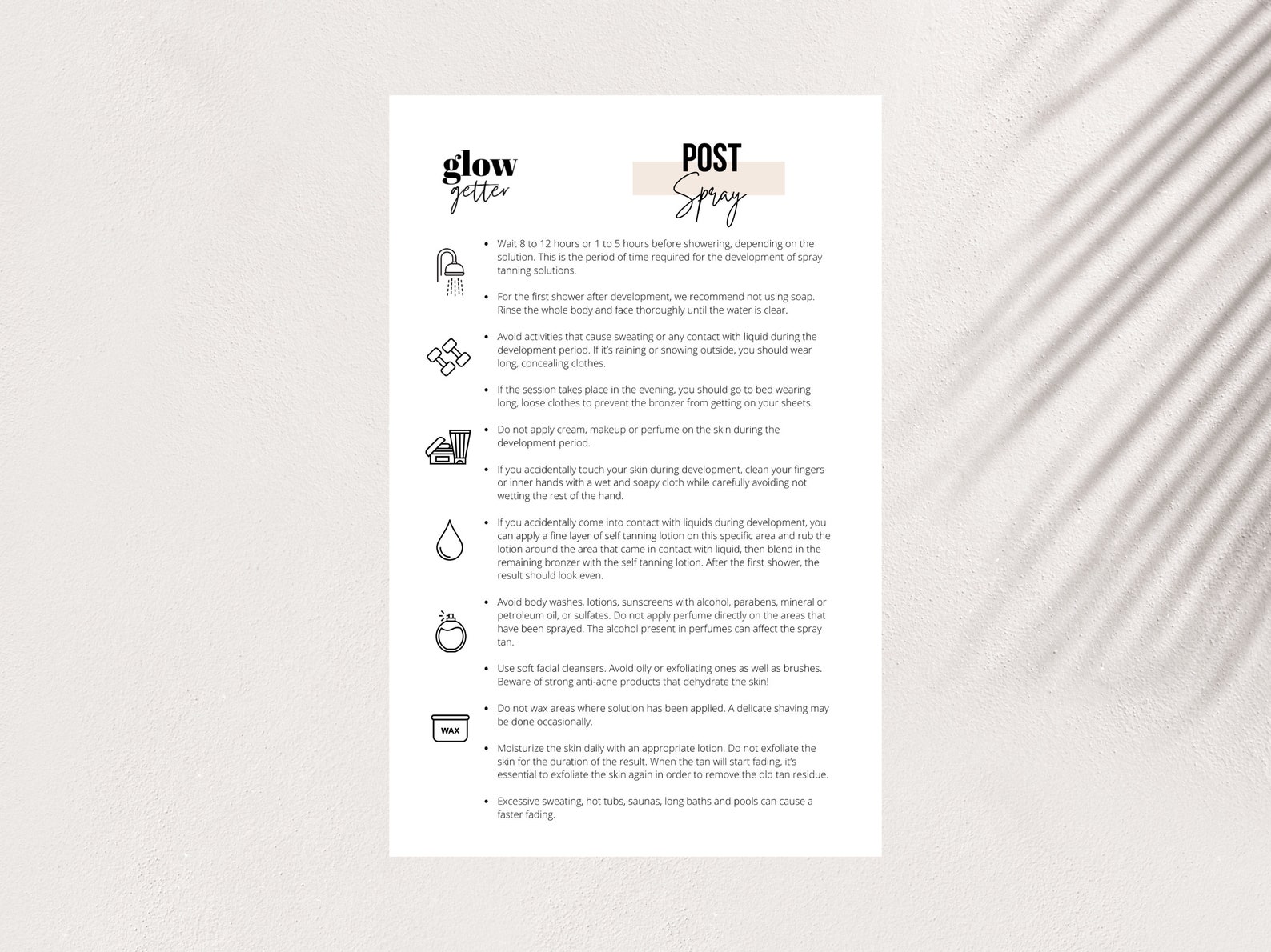 Spray Tan Client Care Card Template Pre and Post Spray Tan - Etsy