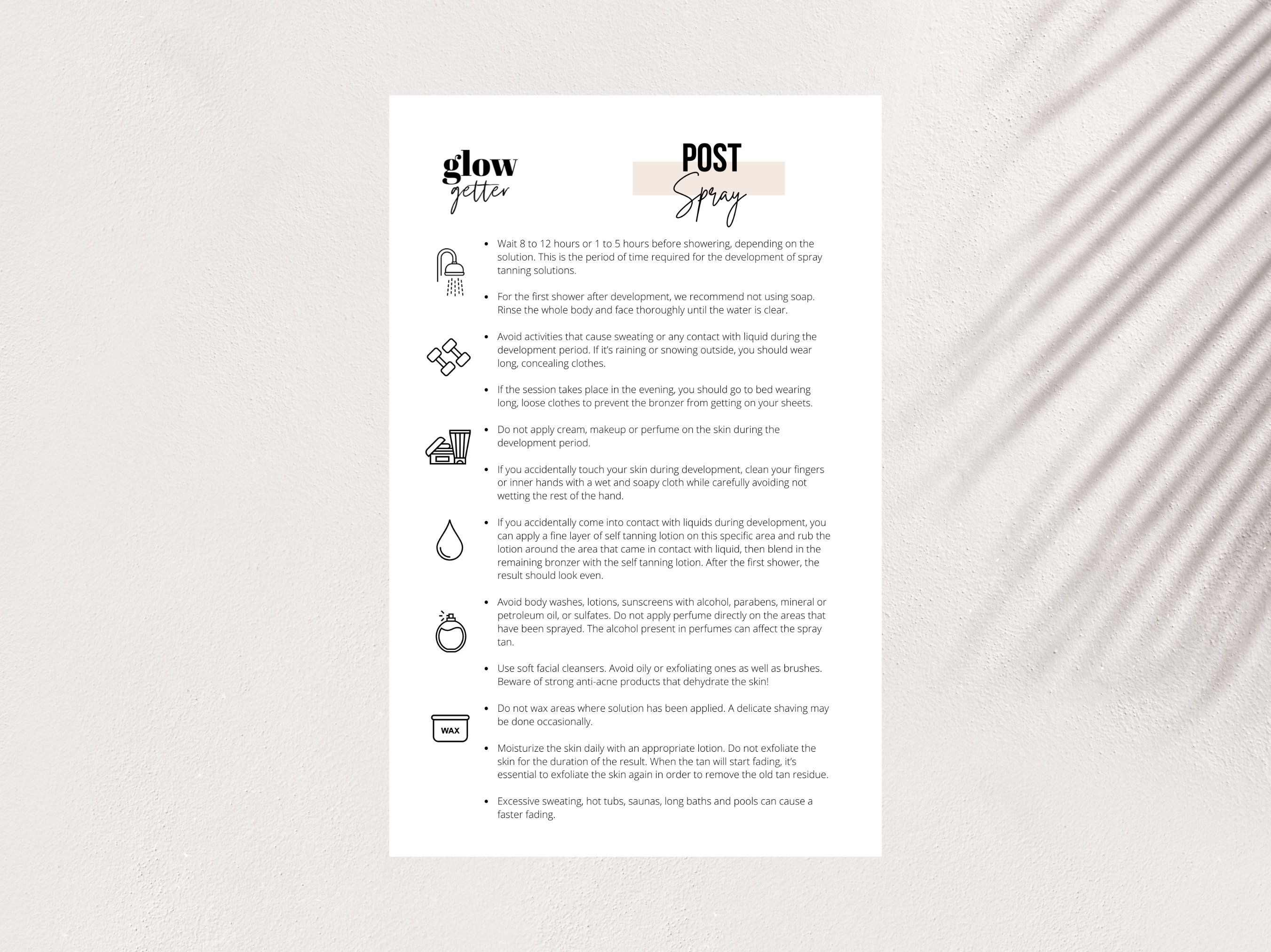 Spray Tan Client Care Card Template Pre and Post Spray Tan - Etsy