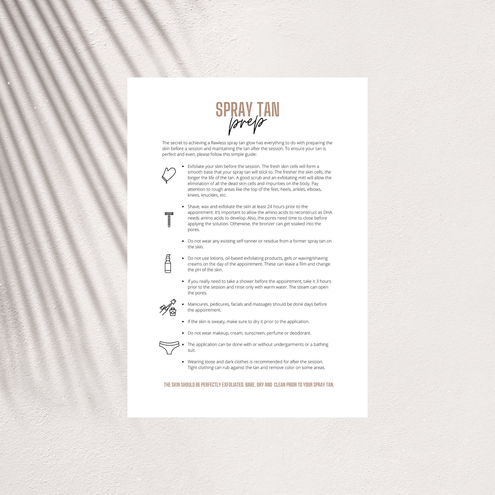 Spray Tan Client Care Card Template | Pre and Post Spray Tan ...