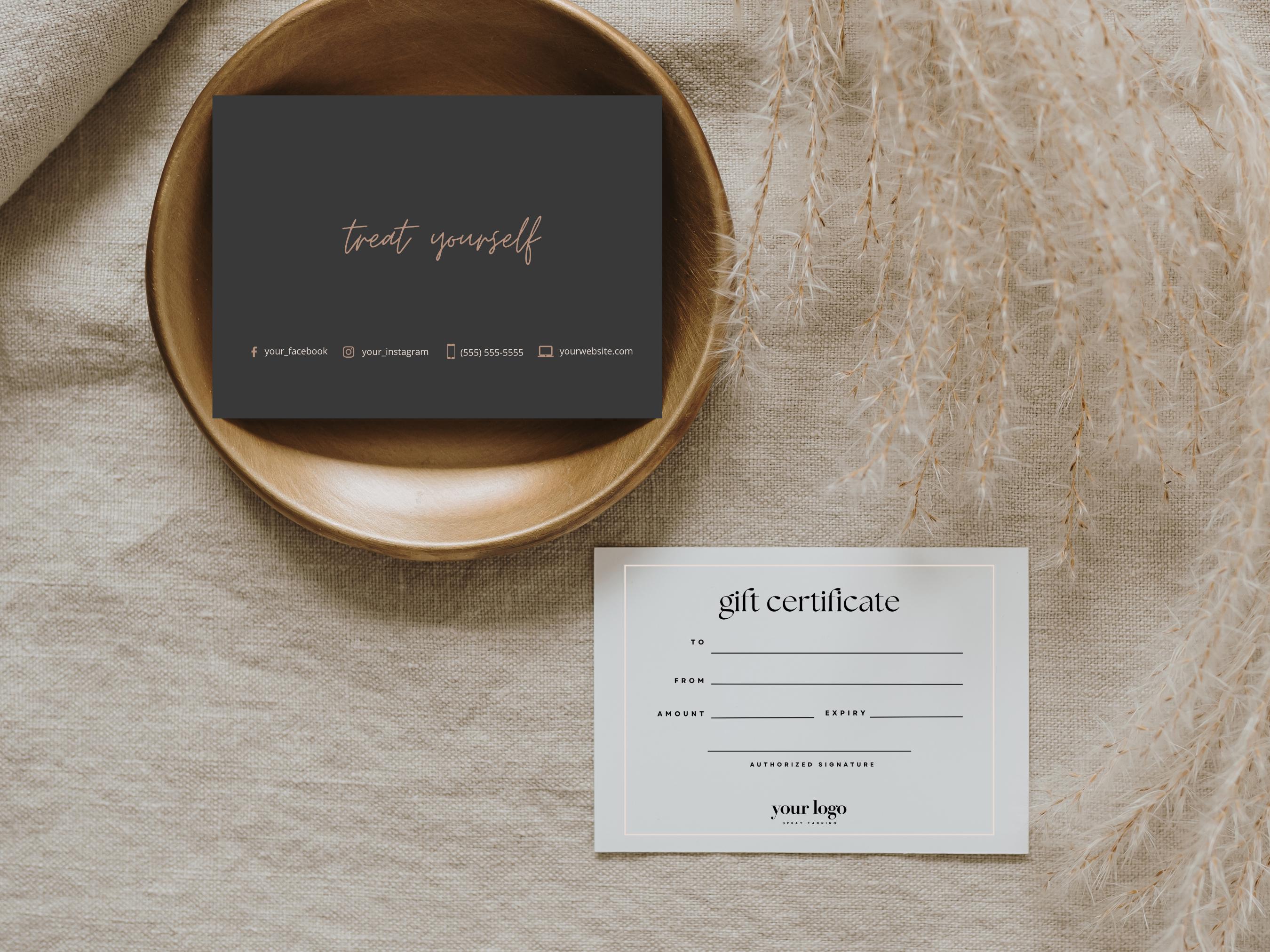Spray Tan Gift Certificate Template: Editable Business Card (canva ...