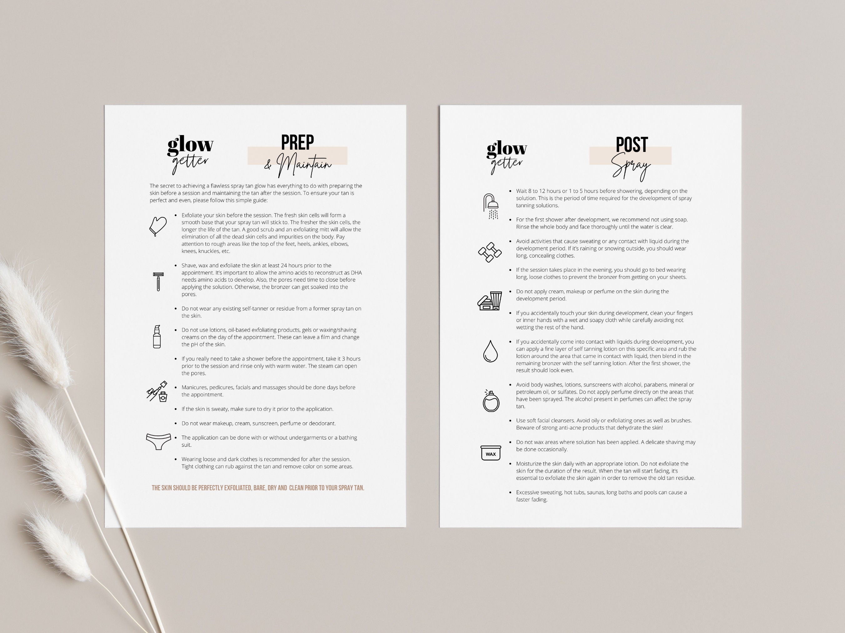 Spray Tan Client Care Card Template Pre and Post Spray Tan - Etsy
