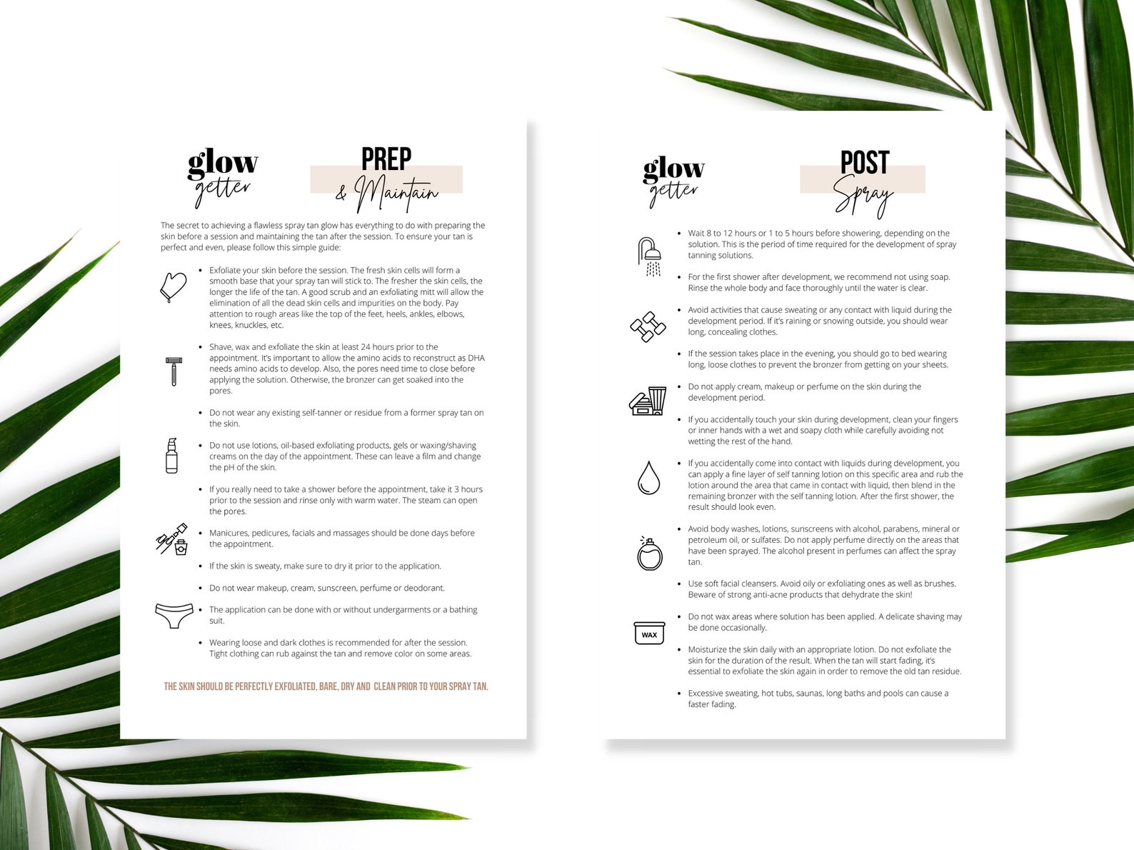 Spray Tan Client Care Card Template Pre and Post Spray Tan - Etsy
