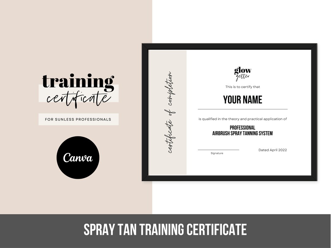 Spray Tan Training Certificate Template | Training Certification ...