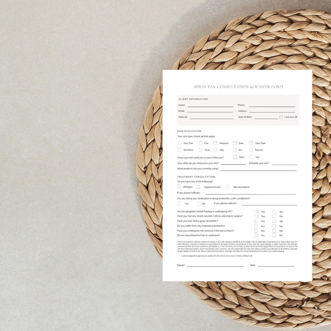Spray Tan Consultation Form Template: Client Consultation Waiver (canva ...